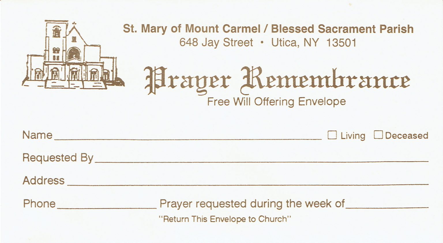 PRAYER REMEMBRANCE FORMS - St. Mary of Mount Carmel / Blessed Sacrament ...